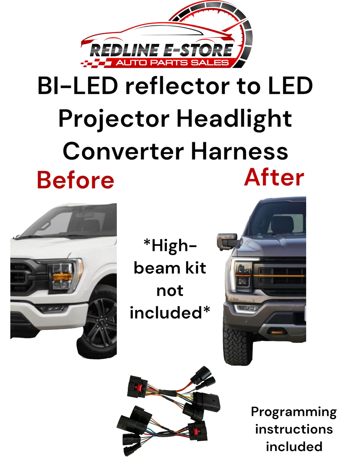 2023 2022 2021 Ford F-150 Bi-LED to LED Projector Headlight Harness Co ...